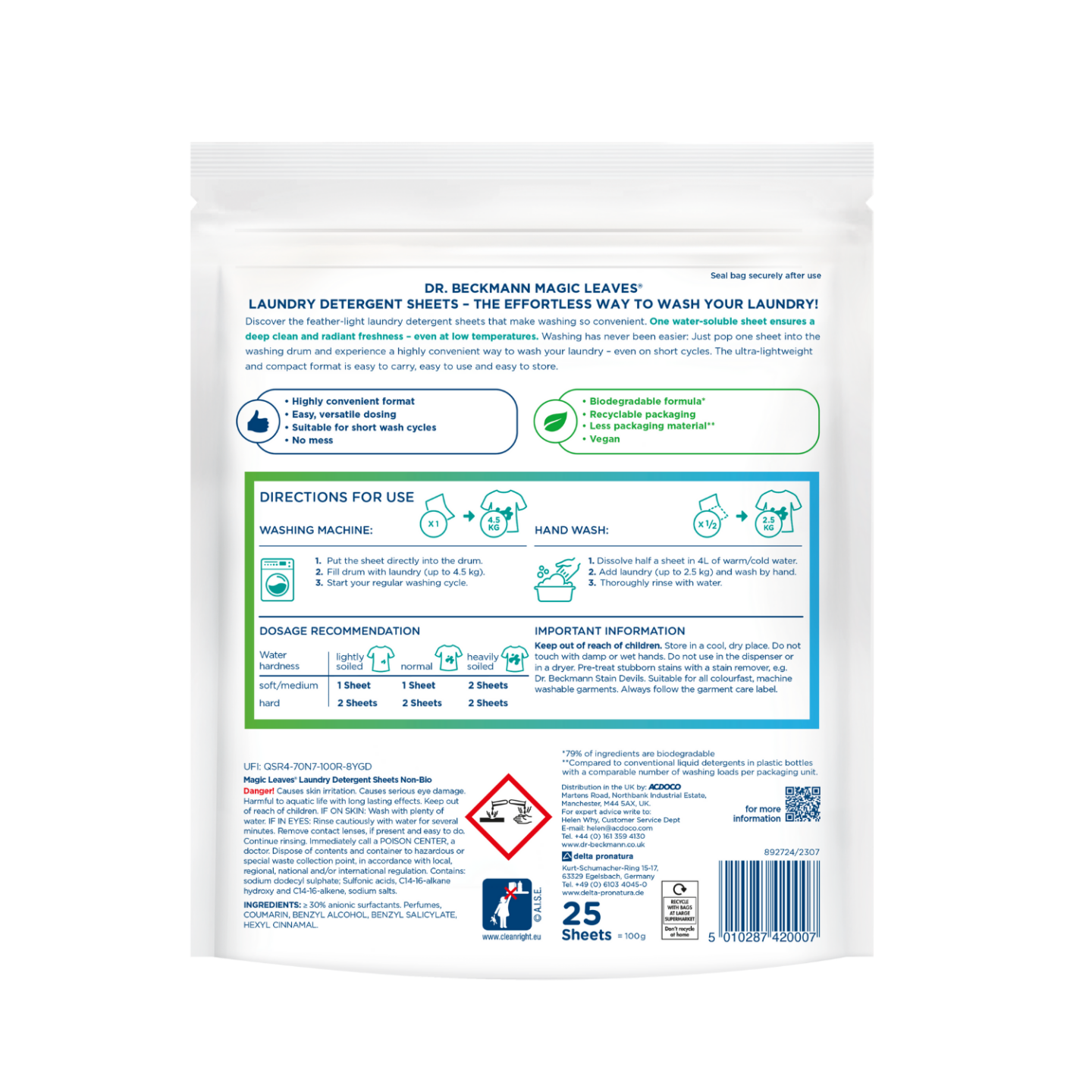 Magic Leaves Laundry Detergent Sheets NON-BIO – Spring Fresh - Dr. Beckmann