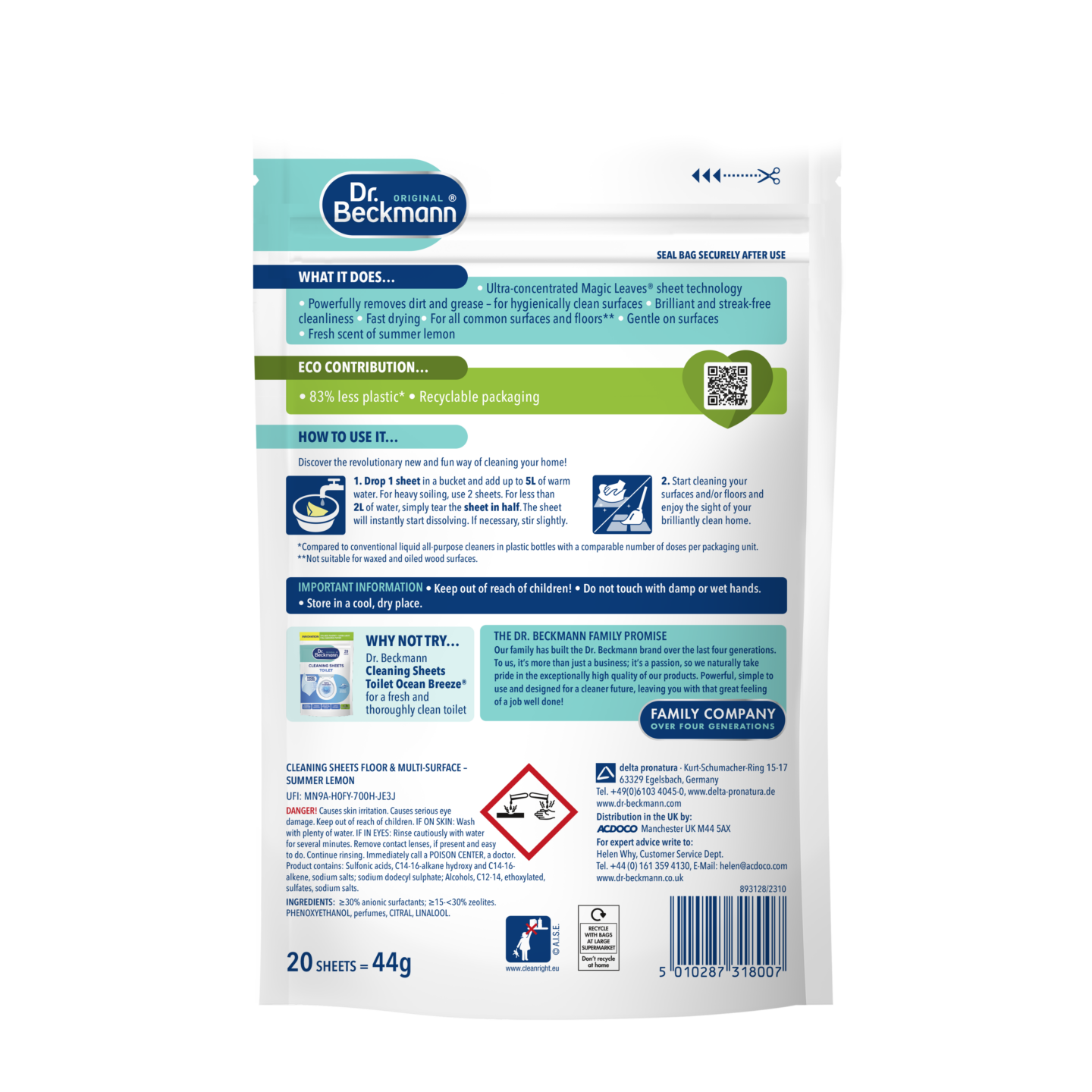 Floor & Multi-Surface Cleaning sheets – Summer Lemon - Dr. Beckmann