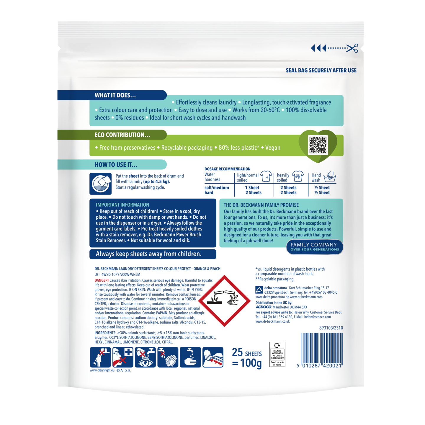 Laundry Detergent Sheets COLOUR PROTECT - Orange & Peach - Dr. Beckmann
